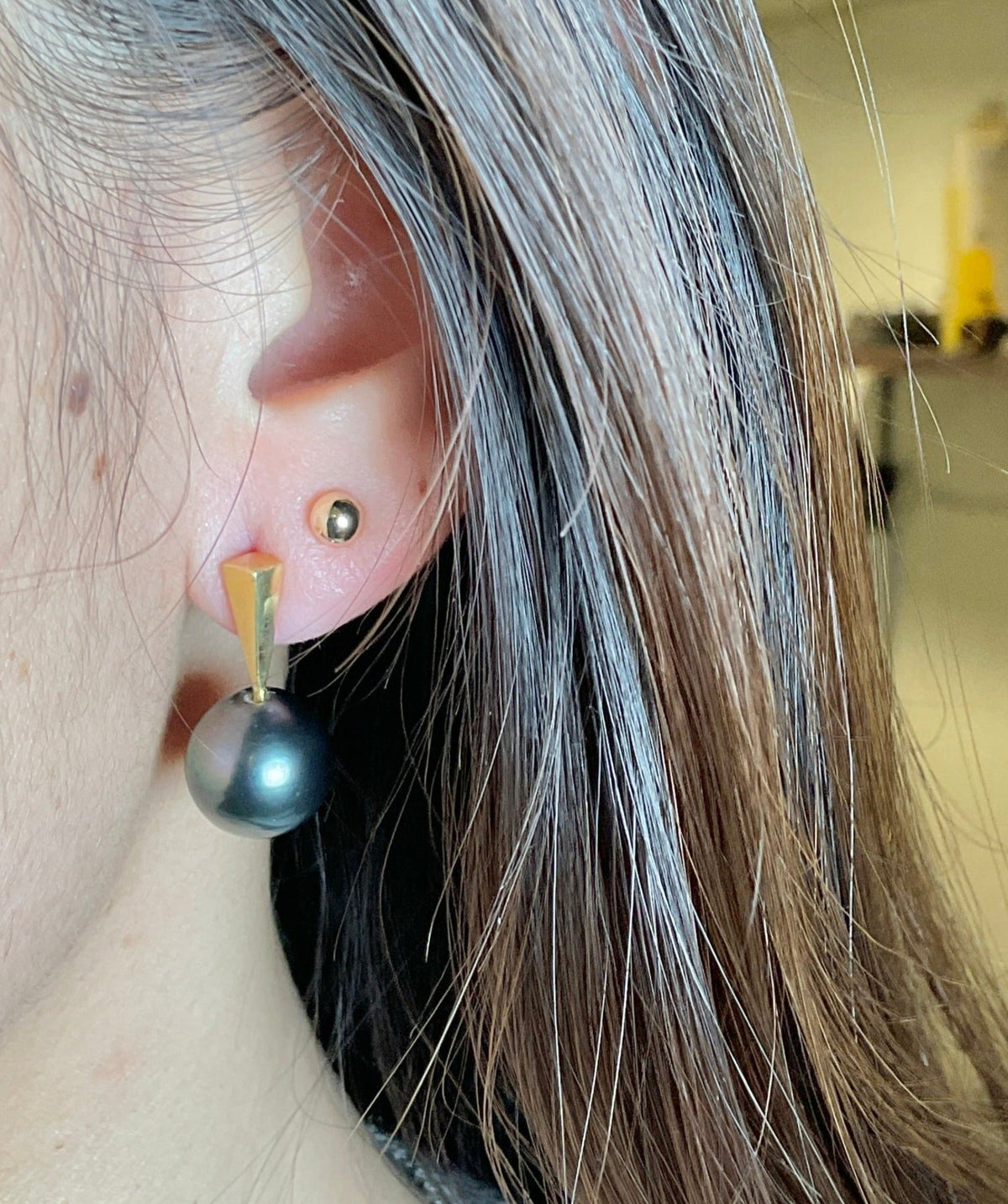 Gray pearl and spike earrings | Mabel Chong