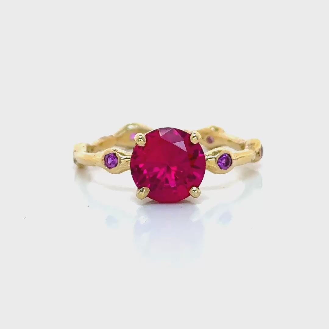 Lab Ruby Bamboo Sapphire Ring In 14k – Mabel Chong