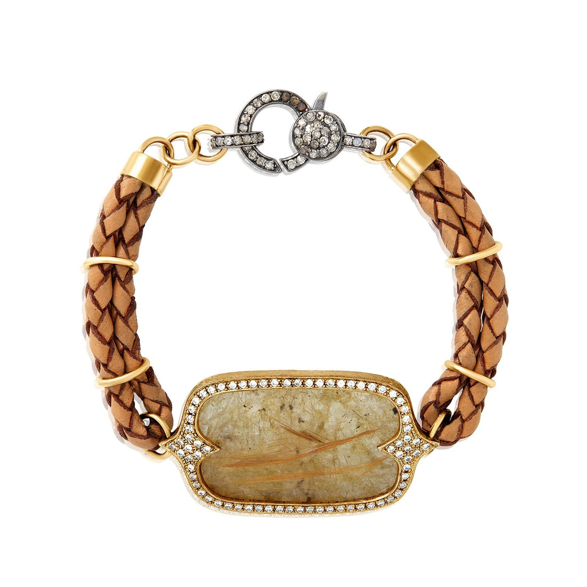 Pave Diamond Golden Rutilated Shield Leather Bracelet – Mabel Chong