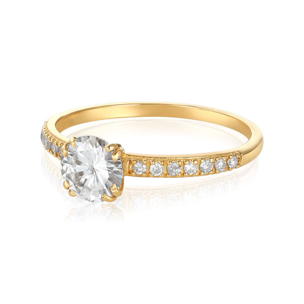 Moissanite Diamond Halo Pave Diamond Ring in 14k | Mabel Chong