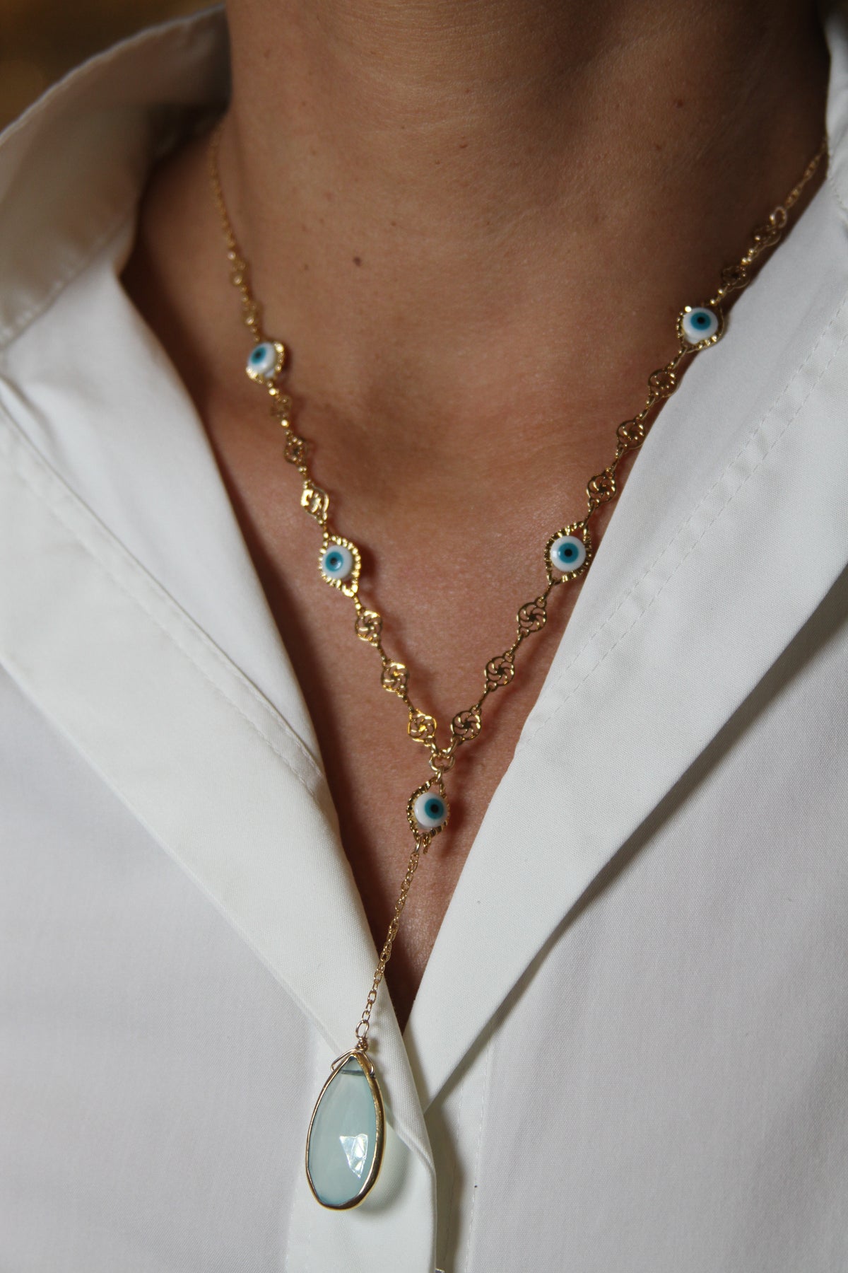 Evil Eye Gem Drop Necklace – Mabel Chong